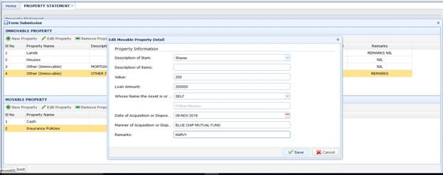 For Editing the Movable Property details, firstselect the required ...